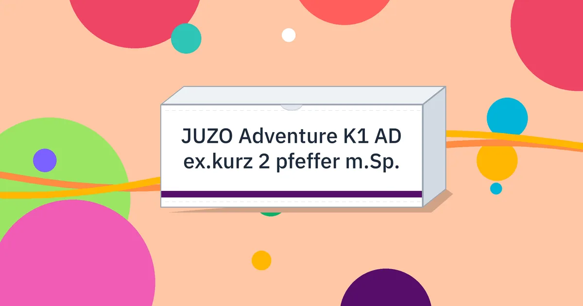 Symbolbild: Packung mit der Aufschrift JUZO Adventure K1 AD ex.kurz 2 pfeffer m.Sp. (PZN 14977508) – Verfügbarkeit und Bezug in Apotheken in Frankfurt am Main