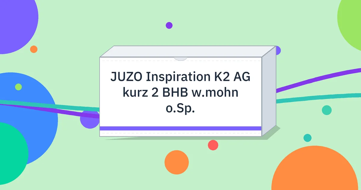 Symbolbild: Packung mit der Aufschrift JUZO Inspiration K2 AG kurz 2 BHB w.mohn o.Sp. (PZN 14850854) – Verfügbarkeit und Bezug in Apotheken in Frankfurt am Main