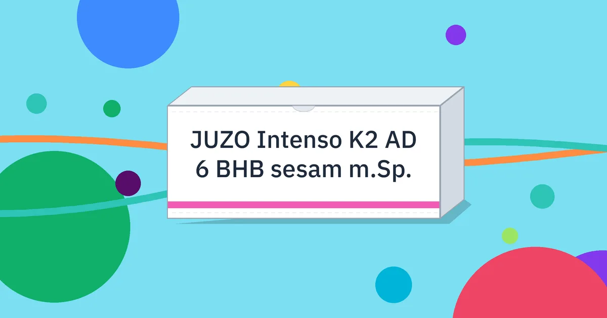 Symbolbild: Packung mit der Aufschrift JUZO Intenso K2 AD 6 BHB sesam m.Sp. (PZN 18613341) – Verfügbarkeit und Bezug in Apotheken in Frankfurt am Main