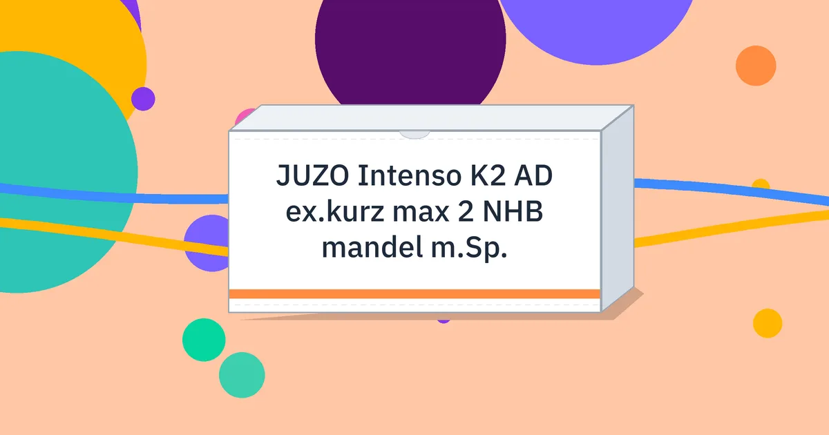 Symbolbild: Packung mit der Aufschrift JUZO Intenso K2 AD ex.kurz max 2 NHB mandel m.Sp. (PZN 18610503) – Verfügbarkeit und Bezug in Apotheken in Frankfurt am Main