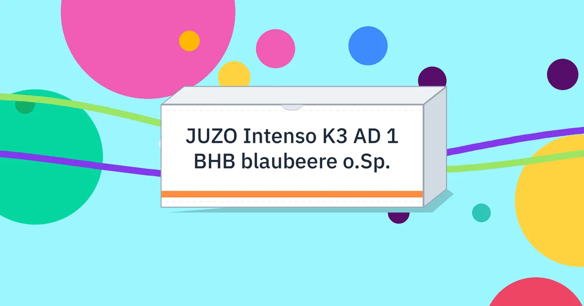 Symbolbild: Packung mit der Aufschrift JUZO Intenso K3 AD 1 BHB blaubeere o.Sp. (PZN 18645045) – Verfügbarkeit und Bezug in Apotheken in Frankfurt am Main