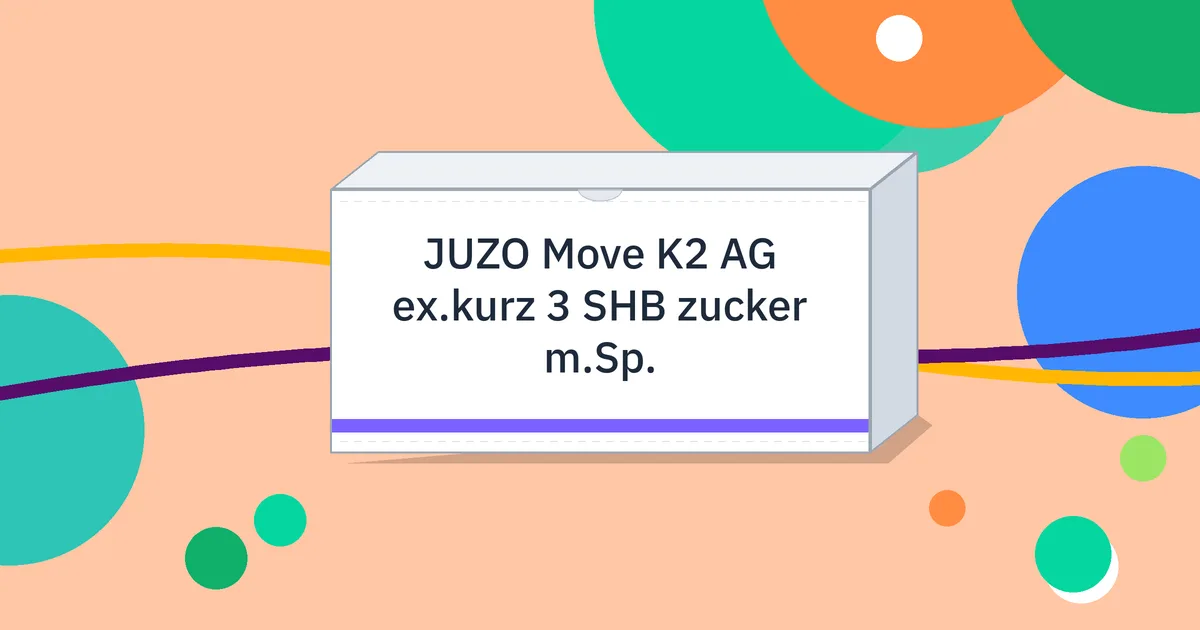 Symbolbild: Packung mit der Aufschrift JUZO Move K2 AG ex.kurz 3 SHB zucker m.Sp. (PZN 18531809) – Verfügbarkeit und Bezug in Apotheken in Frankfurt am Main
