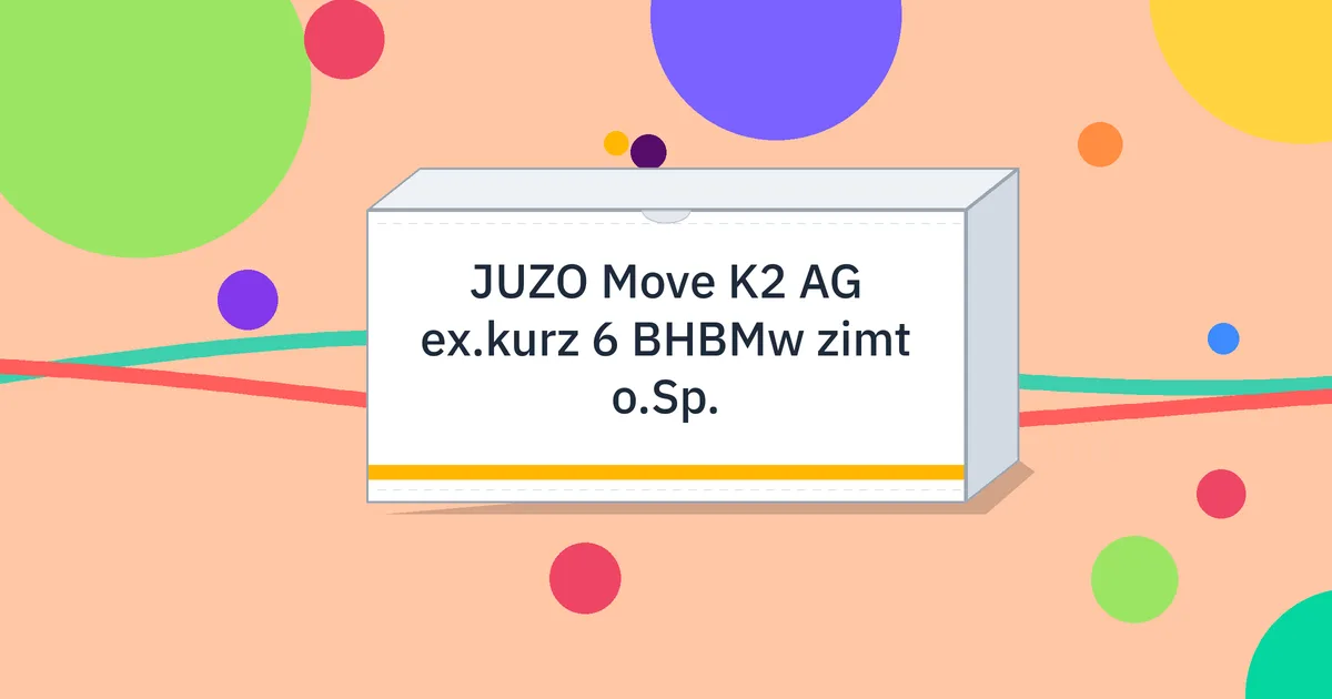 Symbolbild: Packung mit der Aufschrift JUZO Move K2 AG ex.kurz 6 BHBMw zimt o.Sp. (PZN 18534742) – Verfügbarkeit und Bezug in Apotheken in Frankfurt am Main