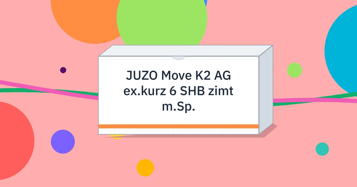 Symbolbild: Packung mit der Aufschrift JUZO Move K2 AG ex.kurz 6 SHB zimt m.Sp. (PZN 18531904) – Verfügbarkeit und Bezug in Apotheken in Frankfurt am Main