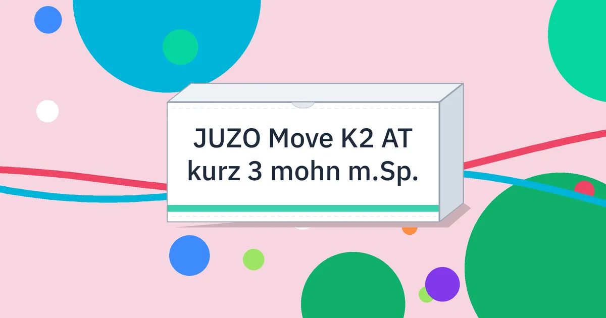 Symbolbild: Packung mit der Aufschrift JUZO Move K2 AT kurz 3 mohn m.Sp. (PZN 20674031) – Verfügbarkeit und Bezug in Apotheken in Frankfurt am Main