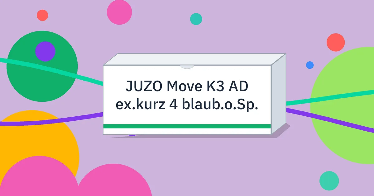 Symbolbild: Packung mit der Aufschrift JUZO Move K3 AD ex.kurz 4 blaub.o.Sp. (PZN 18573802) – Verfügbarkeit und Bezug in Apotheken in Frankfurt am Main