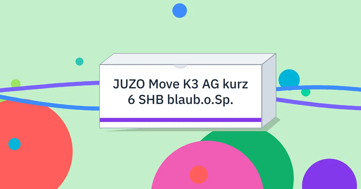 Symbolbild: Packung mit der Aufschrift JUZO Move K3 AG kurz 6 SHB blaub.o.Sp. (PZN 18593213) – Verfügbarkeit und Bezug in Apotheken in Frankfurt am Main