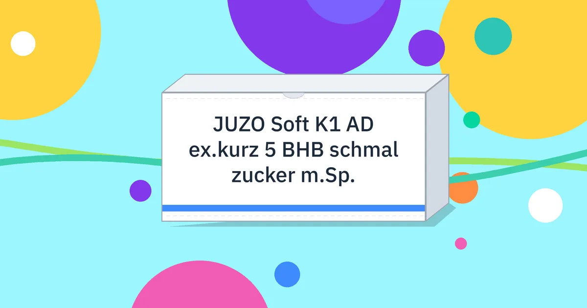 Symbolbild: Packung mit der Aufschrift JUZO Soft K1 AD ex.kurz 5 BHB schmal zucker m.Sp. (PZN 15462137) – Verfügbarkeit und Bezug in Apotheken in Frankfurt am Main