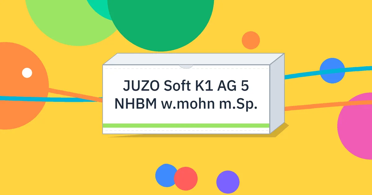 Symbolbild: Packung mit der Aufschrift JUZO Soft K1 AG 5 NHBM w.mohn m.Sp. (PZN 15015639) – Verfügbarkeit und Bezug in Apotheken in Frankfurt am Main