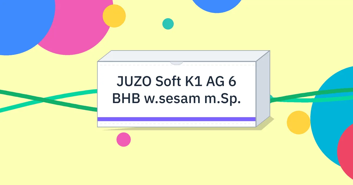 Symbolbild: Packung mit der Aufschrift JUZO Soft K1 AG 6 BHB w.sesam m.Sp. (PZN 14836771) – Verfügbarkeit und Bezug in Apotheken in Frankfurt am Main