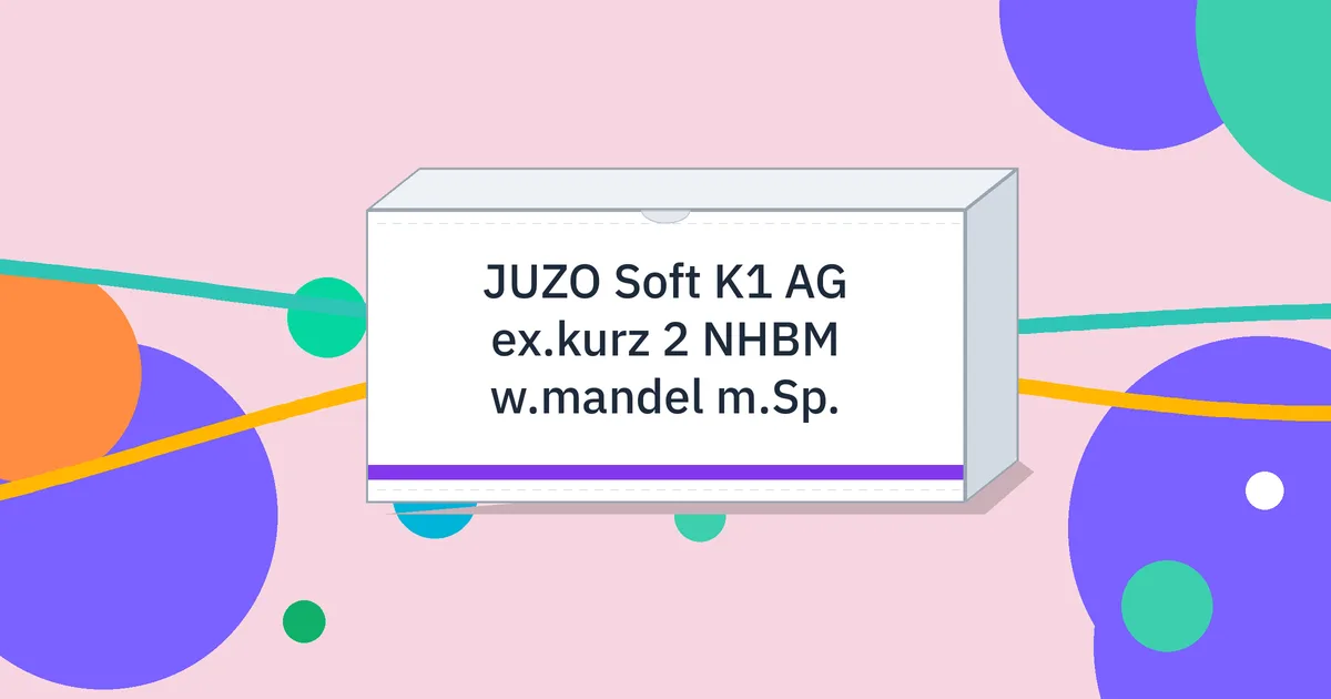 Symbolbild: Packung mit der Aufschrift JUZO Soft K1 AG ex.kurz 2 NHBM w.mandel m.Sp. (PZN 15017070) – Verfügbarkeit und Bezug in Apotheken in Frankfurt am Main