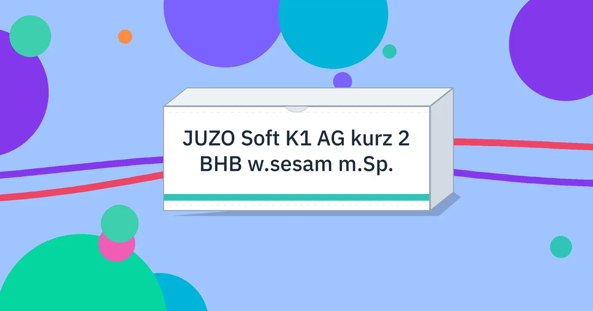 Symbolbild: Packung mit der Aufschrift JUZO Soft K1 AG kurz 2 BHB w.sesam m.Sp. (PZN 14838037) – Verfügbarkeit und Bezug in Apotheken in Frankfurt am Main