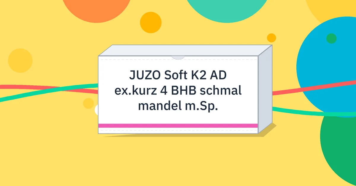 Symbolbild: Packung mit der Aufschrift JUZO Soft K2 AD ex.kurz 4 BHB schmal mandel m.Sp. (PZN 15466589) – Verfügbarkeit und Bezug in Apotheken in Frankfurt am Main