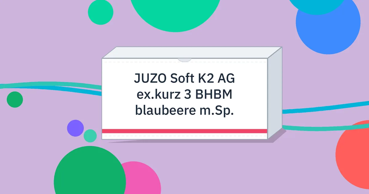 Symbolbild: Packung mit der Aufschrift JUZO Soft K2 AG ex.kurz 3 BHBM blaubeere m.Sp. (PZN 14860367) – Verfügbarkeit und Bezug in Apotheken in Frankfurt am Main