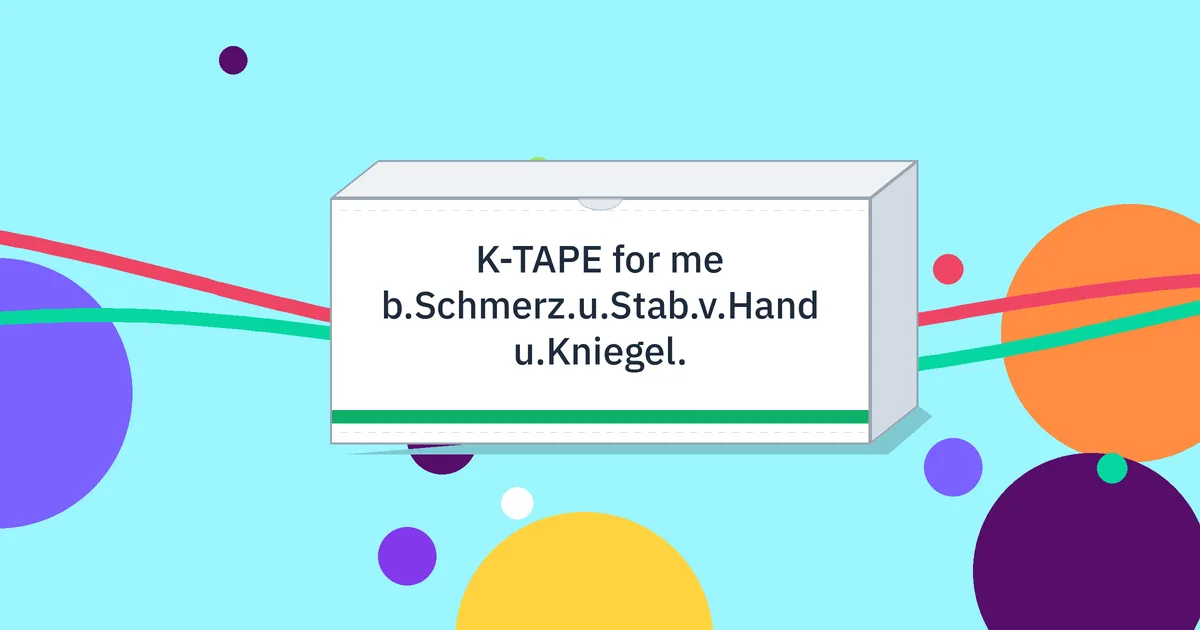 Symbolbild: Packung mit der Aufschrift K-TAPE for me b.Schmerz.u.Stab.v.Hand u.Kniegel. (PZN 06118122) – Verfügbarkeit und Bezug in Apotheken in Frankfurt am Main