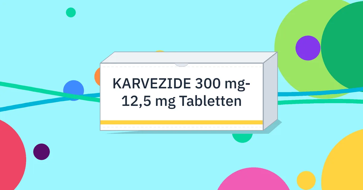 Symbolbild: Packung mit der Aufschrift KARVEZIDE 300 mg-12,5 mg Tabletten (PZN 18725465) – Verfügbarkeit und Bezug in Apotheken in Frankfurt am Main