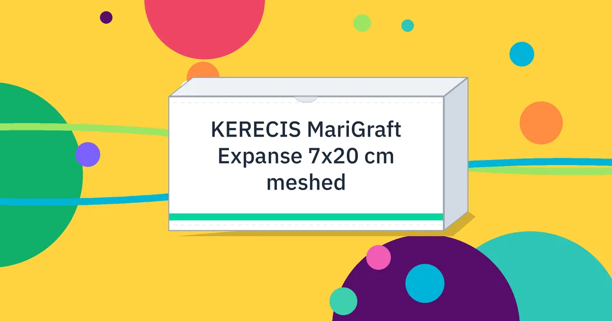 Symbolbild: Packung mit der Aufschrift KERECIS MariGraft Expanse 7x20 cm meshed (PZN 20595047) – Verfügbarkeit und Bezug in Apotheken in Frankfurt am Main