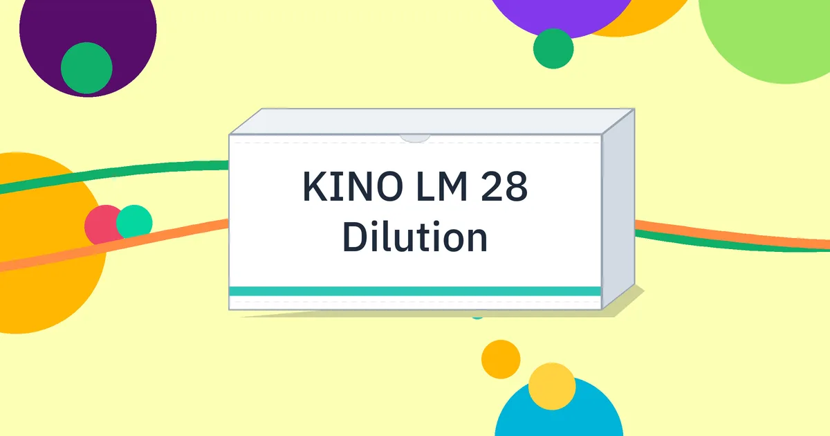 Symbolbild: Packung mit der Aufschrift KINO LM 28 Dilution (PZN 13518690) – Verfügbarkeit und Bezug in Apotheken in Frankfurt am Main