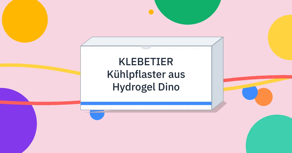 Symbolbild: Packung mit der Aufschrift KLEBETIER Kühlpflaster aus Hydrogel Dino (PZN 20575725) – Verfügbarkeit und Bezug in Apotheken in Frankfurt am Main