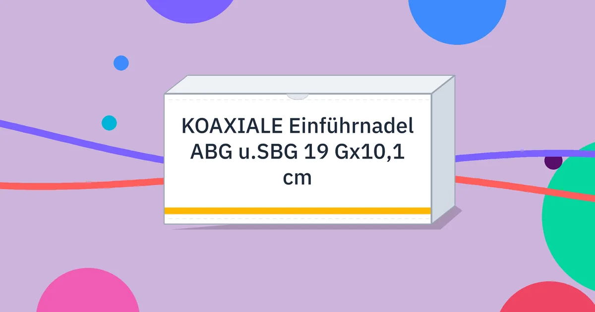 Symbolbild: Packung mit der Aufschrift KOAXIALE Einführnadel ABG u.SBG 19 Gx10,1 cm (PZN 11105535) – Verfügbarkeit und Bezug in Apotheken in Frankfurt am Main