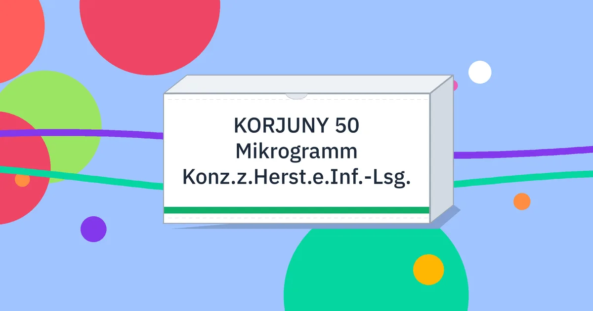 Symbolbild: Packung mit der Aufschrift KORJUNY 50 Mikrogramm Konz.z.Herst.e.Inf.-Lsg. (PZN 19823827) – Verfügbarkeit und Bezug in Apotheken in Frankfurt am Main