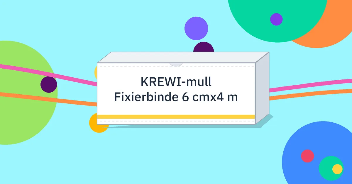 Symbolbild: Packung mit der Aufschrift KREWI-mull Fixierbinde 6 cmx4 m (PZN 17868843) – Verfügbarkeit und Bezug in Apotheken in Frankfurt am Main