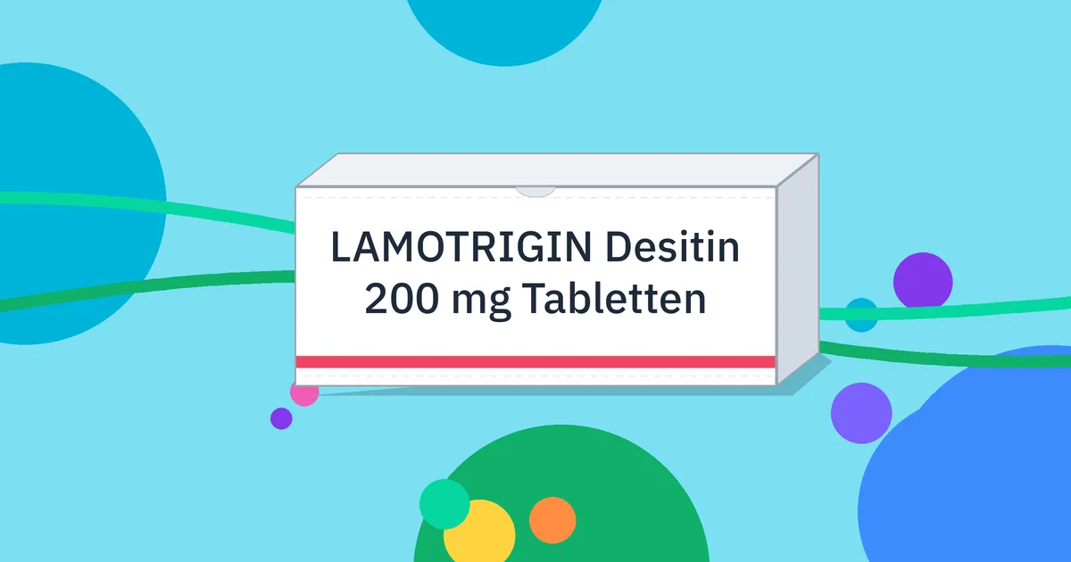 Symbolbild: Packung mit der Aufschrift LAMOTRIGIN Desitin 200 mg Tabletten (PZN 03360868) – Verfügbarkeit und Bezug in Apotheken in Frankfurt am Main