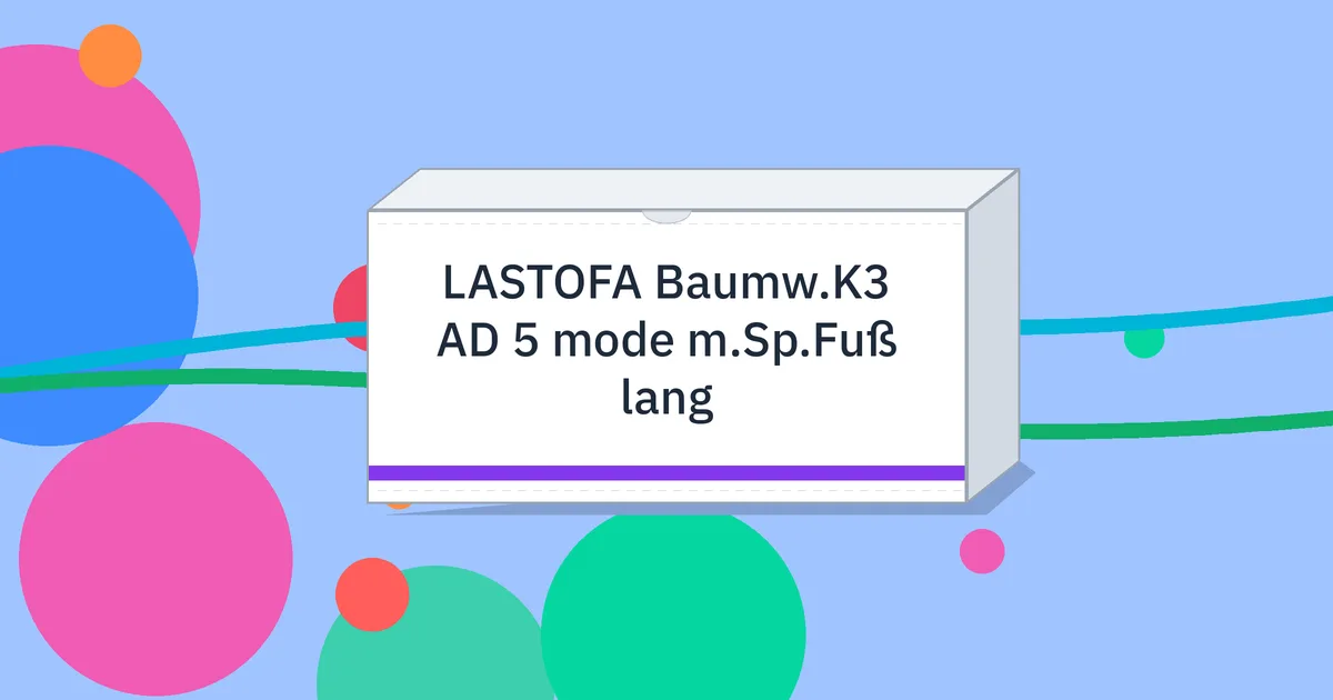 Symbolbild: Packung mit der Aufschrift LASTOFA Baumw.K3 AD 5 mode m.Sp.Fuß lang (PZN 01952369) – Verfügbarkeit und Bezug in Apotheken in Frankfurt am Main