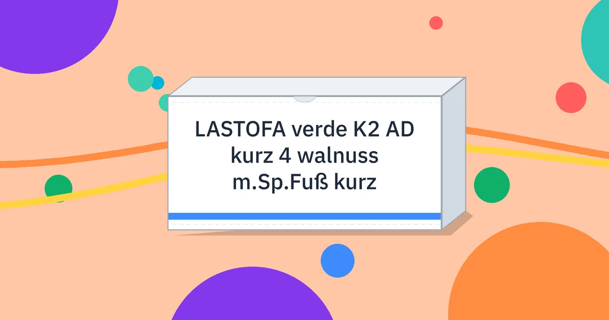 Symbolbild: Packung mit der Aufschrift LASTOFA verde K2 AD kurz 4 walnuss m.Sp.Fuß kurz (PZN 16721813) – Verfügbarkeit und Bezug in Apotheken in Frankfurt am Main