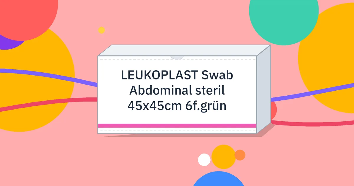 Symbolbild: Packung mit der Aufschrift LEUKOPLAST Swab Abdominal steril 45x45cm 6f.grün (PZN 17208199) – Verfügbarkeit und Bezug in Apotheken in Frankfurt am Main