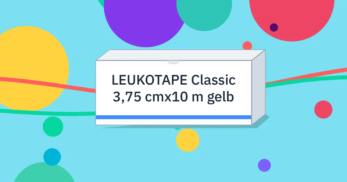 Symbolbild: Packung mit der Aufschrift LEUKOTAPE Classic 3,75 cmx10 m gelb (PZN 00669536) – Verfügbarkeit und Bezug in Apotheken in Frankfurt am Main