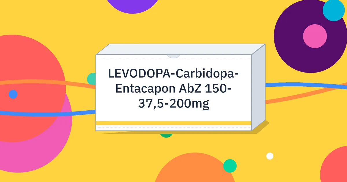 Symbolbild: Packung mit der Aufschrift LEVODOPA-Carbidopa-Entacapon AbZ 150-37,5-200mg (PZN 10712983) – Verfügbarkeit und Bezug in Apotheken in Frankfurt am Main