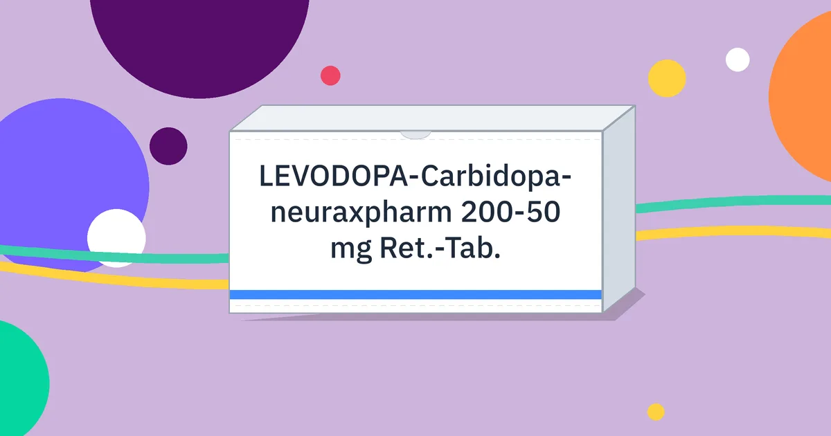 Symbolbild: Packung mit der Aufschrift LEVODOPA-Carbidopa-neuraxpharm 200-50 mg Ret.-Tab. (PZN 00772240) – Verfügbarkeit und Bezug in Apotheken in Frankfurt am Main