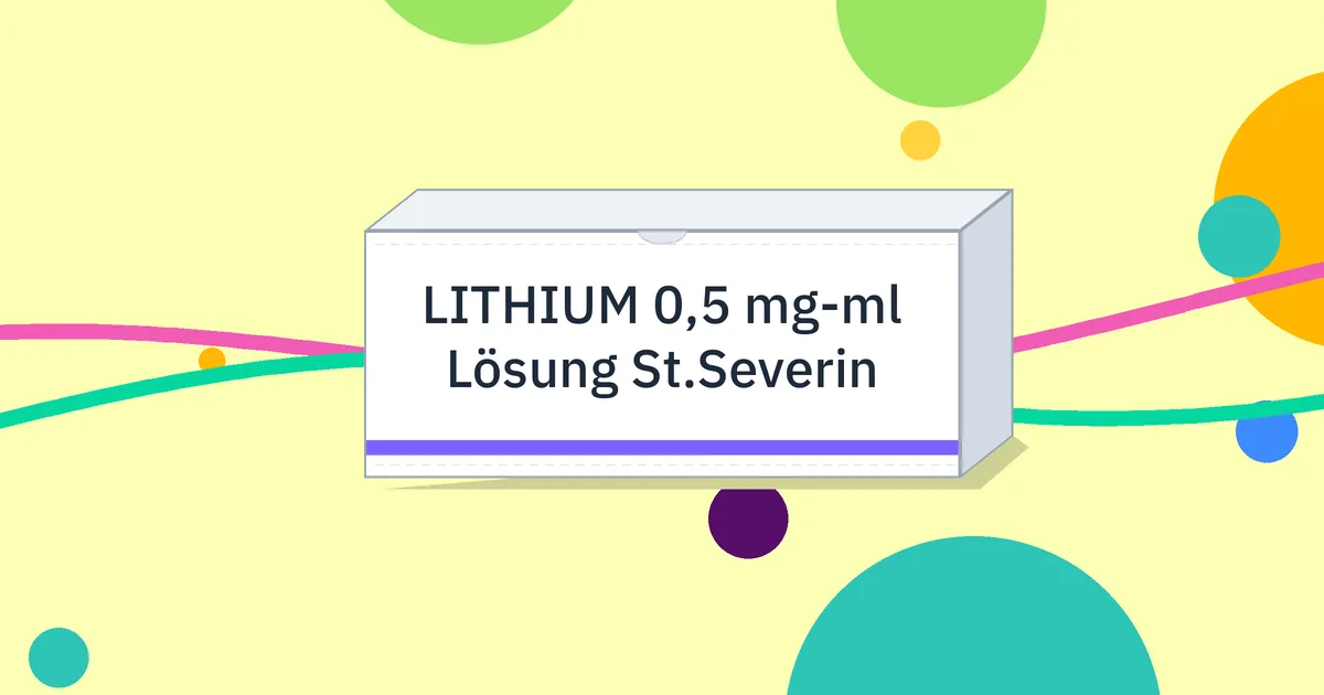 Symbolbild: Packung mit der Aufschrift LITHIUM 0,5 mg-ml Lösung St.Severin (PZN 20346893) – Verfügbarkeit und Bezug in Apotheken in Frankfurt am Main