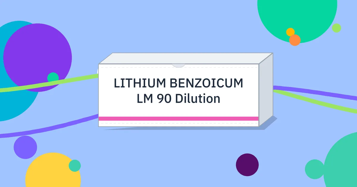 Symbolbild: Packung mit der Aufschrift LITHIUM BENZOICUM LM 90 Dilution (PZN 13531816) – Verfügbarkeit und Bezug in Apotheken in Frankfurt am Main