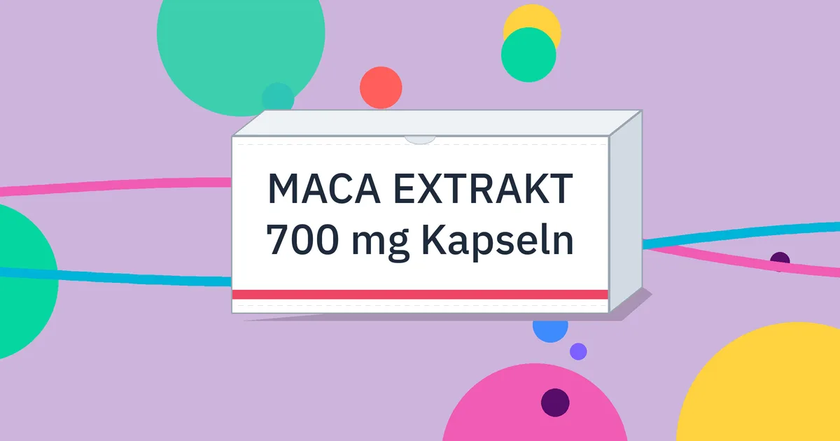 Symbolbild: Packung mit der Aufschrift MACA EXTRAKT 700 mg Kapseln (PZN 15737539) – Verfügbarkeit und Bezug in Apotheken in Frankfurt am Main