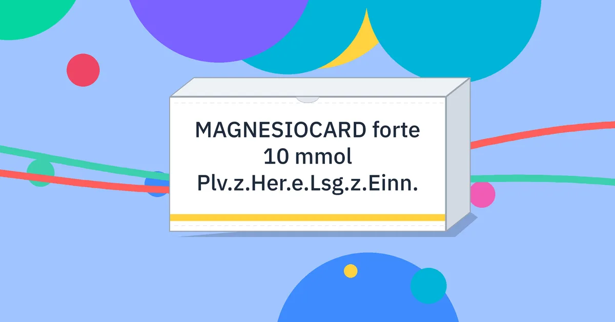 Symbolbild: Packung mit der Aufschrift MAGNESIOCARD forte 10 mmol Plv.z.Her.e.Lsg.z.Einn. (PZN 04649157) – Verfügbarkeit und Bezug in Apotheken in Frankfurt am Main
