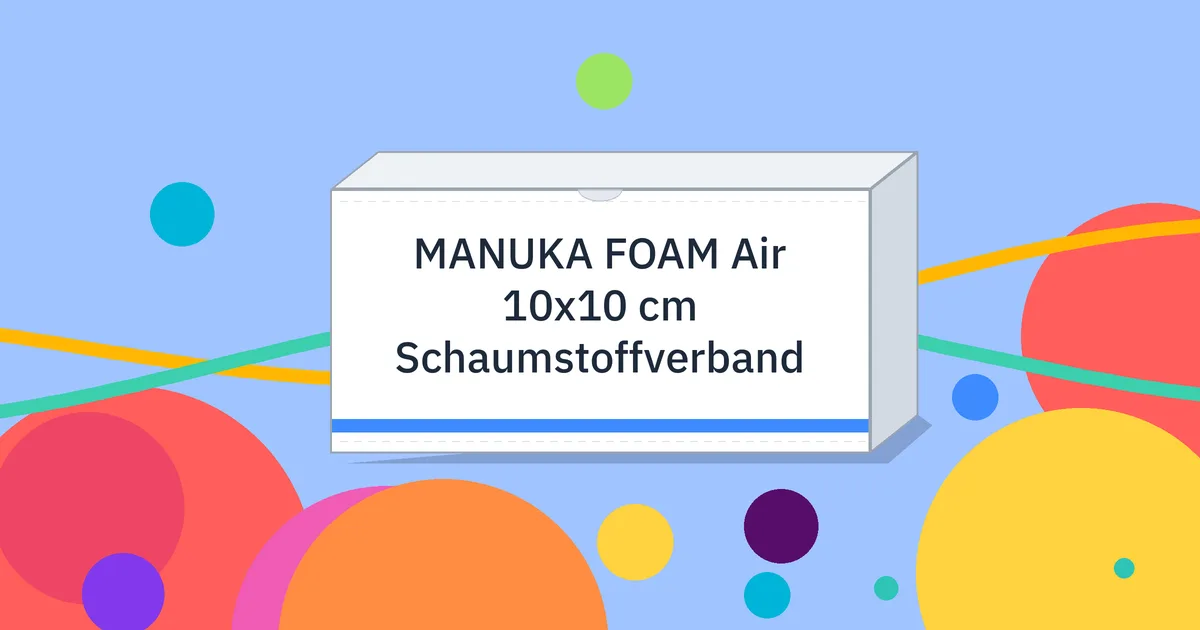 Symbolbild: Packung mit der Aufschrift MANUKA FOAM Air 10x10 cm Schaumstoffverband (PZN 20327602) – Verfügbarkeit und Bezug in Apotheken in Frankfurt am Main