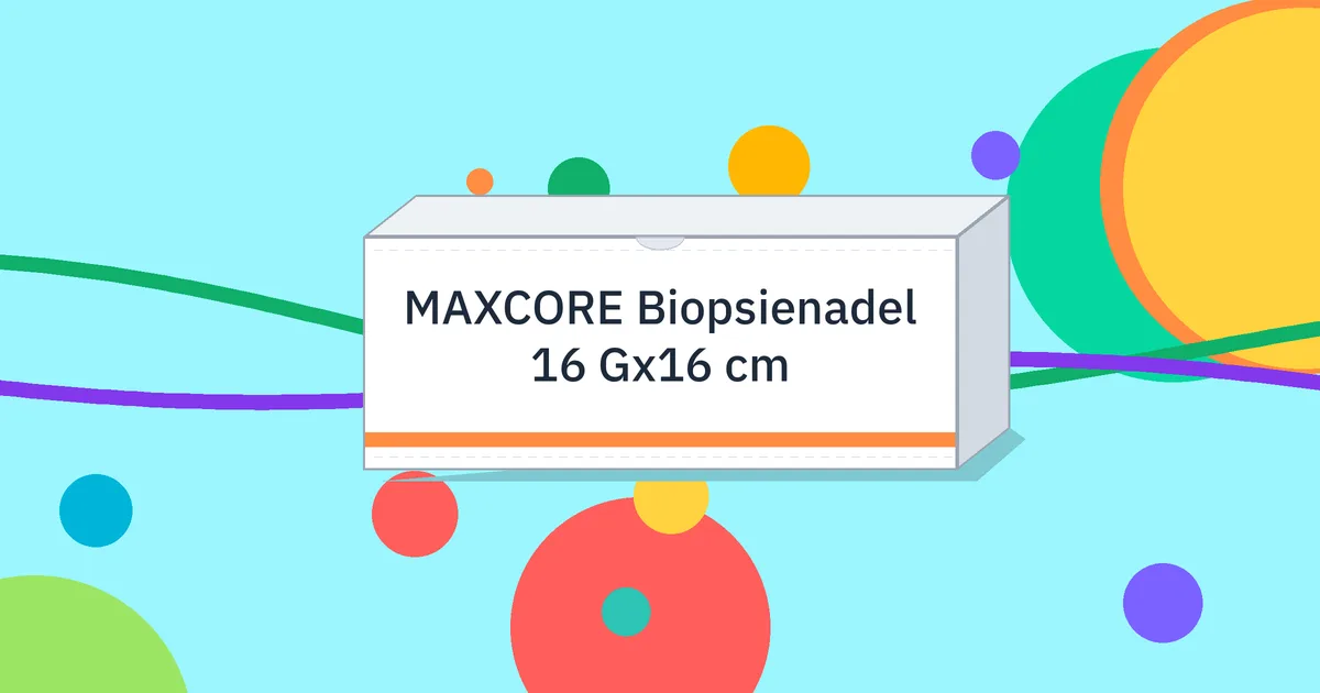 Symbolbild: Packung mit der Aufschrift MAXCORE Biopsienadel 16 Gx16 cm (PZN 07780863) – Verfügbarkeit und Bezug in Apotheken in Frankfurt am Main