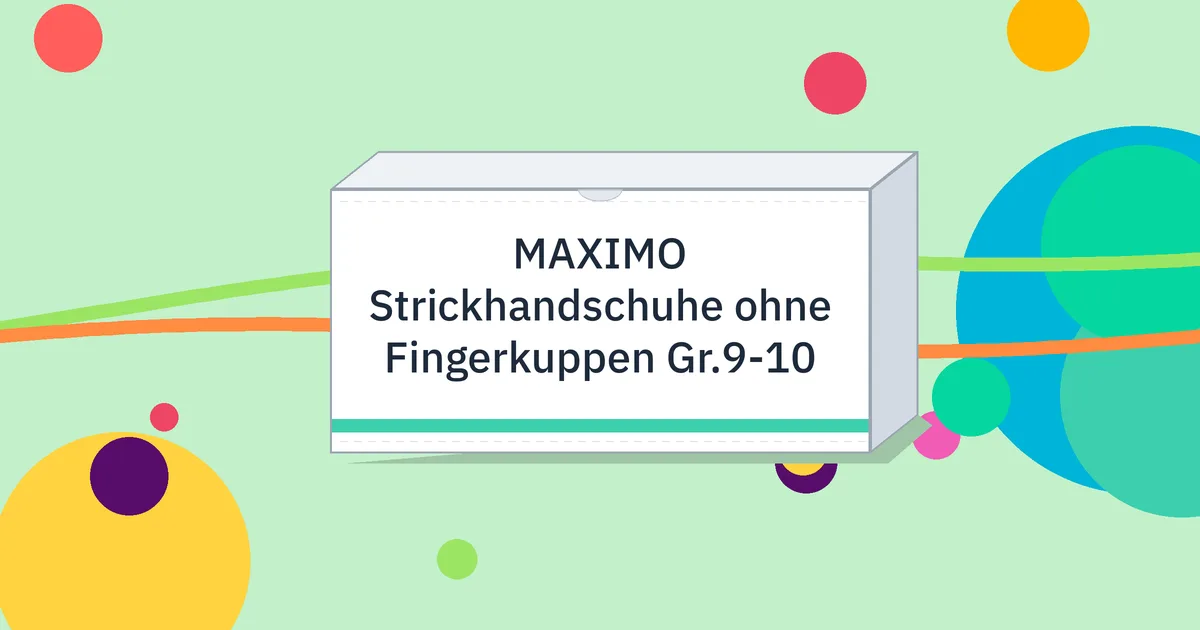 Symbolbild: Packung mit der Aufschrift MAXIMO Strickhandschuhe ohne Fingerkuppen Gr.9-10 (PZN 14321268) – Verfügbarkeit und Bezug in Apotheken in Frankfurt am Main