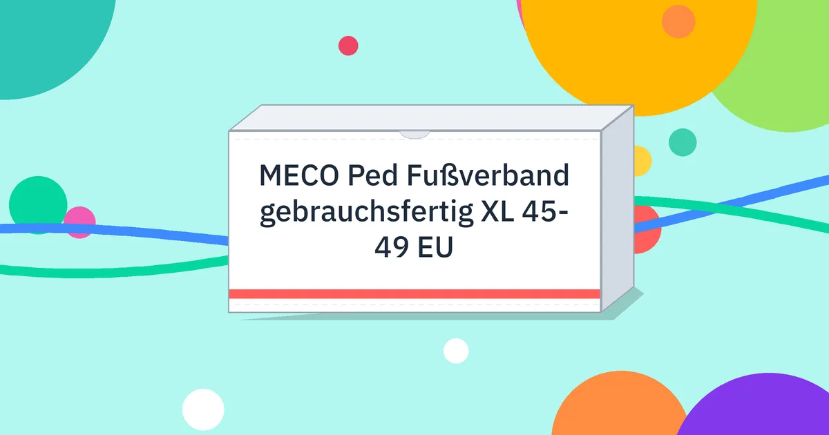 Symbolbild: Packung mit der Aufschrift MECO Ped Fußverband gebrauchsfertig XL 45-49 EU (PZN 19342163) – Verfügbarkeit und Bezug in Apotheken in Frankfurt am Main