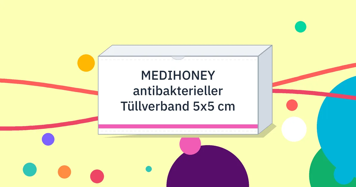 Symbolbild: Packung mit der Aufschrift MEDIHONEY antibakterieller Tüllverband 5x5 cm (PZN 11691728) – Verfügbarkeit und Bezug in Apotheken in Frankfurt am Main