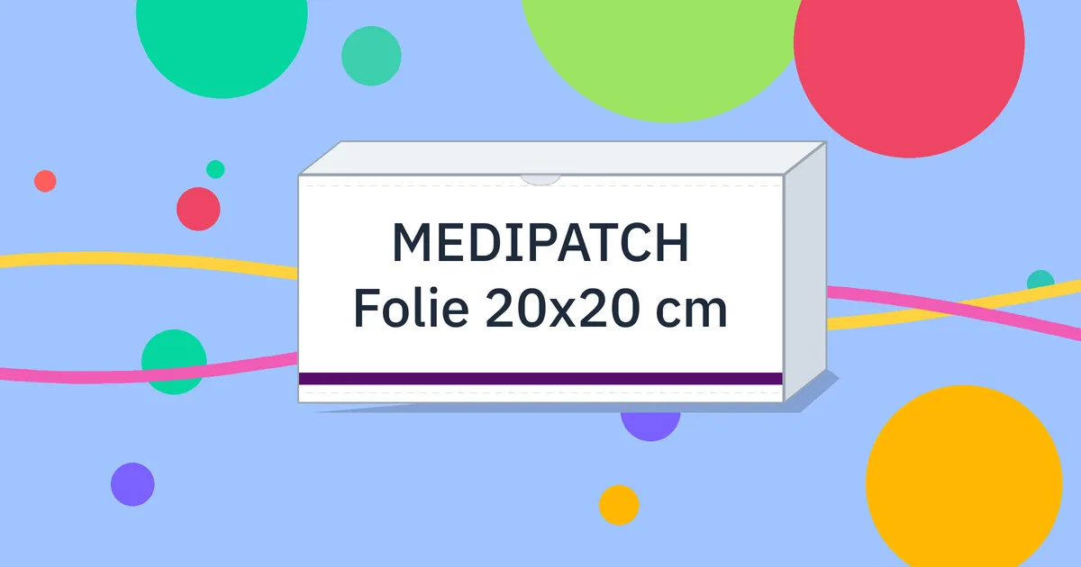 Symbolbild: Packung mit der Aufschrift MEDIPATCH Folie 20x20 cm (PZN 00265827) – Verfügbarkeit und Bezug in Apotheken in Frankfurt am Main