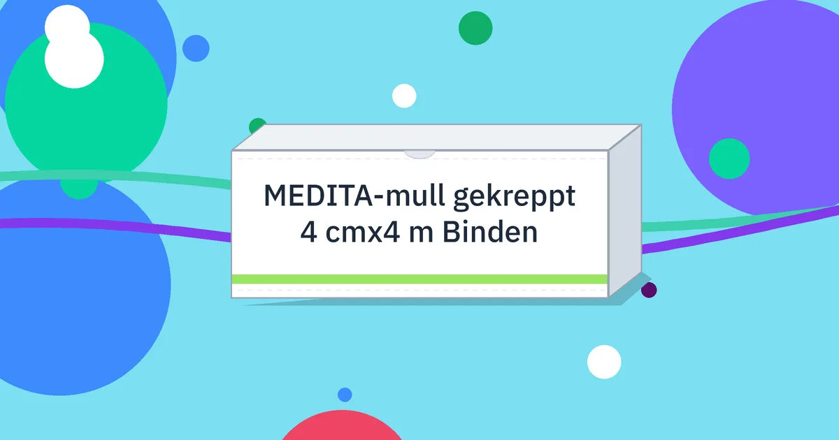 Symbolbild: Packung mit der Aufschrift MEDITA-mull gekreppt 4 cmx4 m Binden (PZN 19451969) – Verfügbarkeit und Bezug in Apotheken in Frankfurt am Main