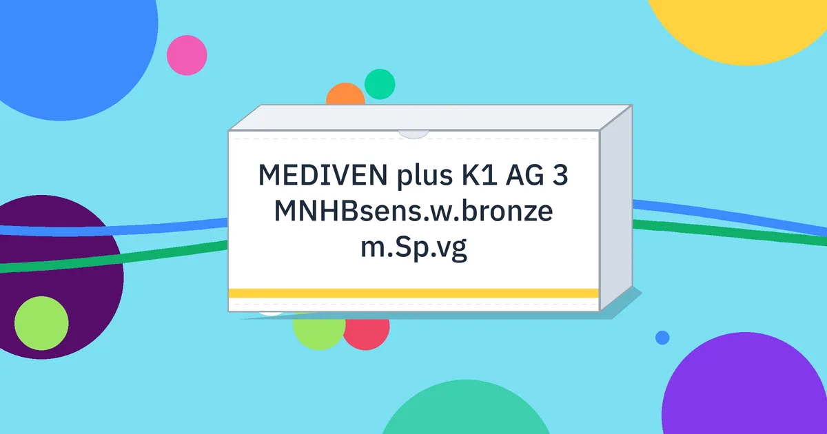 Symbolbild: Packung mit der Aufschrift MEDIVEN plus K1 AG 3 MNHBsens.w.bronze m.Sp.vg (PZN 15919022) – Verfügbarkeit und Bezug in Apotheken in Frankfurt am Main