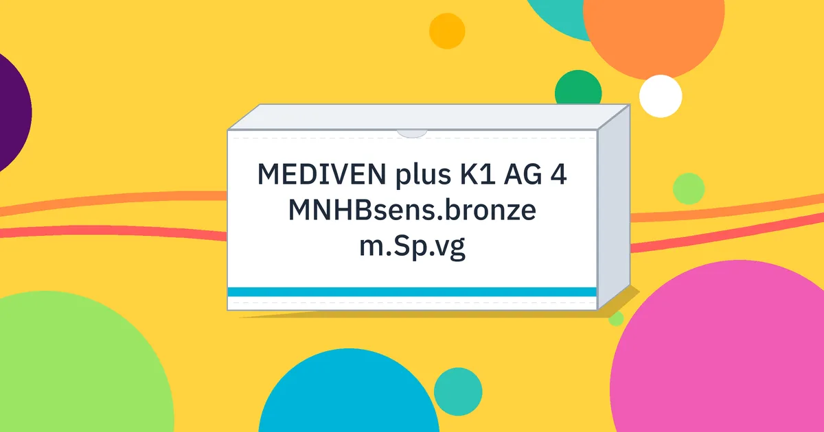 Symbolbild: Packung mit der Aufschrift MEDIVEN plus K1 AG 4 MNHBsens.bronze m.Sp.vg (PZN 15917721) – Verfügbarkeit und Bezug in Apotheken in Frankfurt am Main