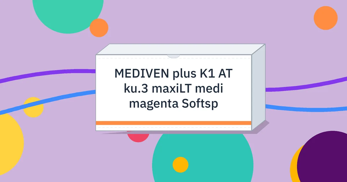 Symbolbild: Packung mit der Aufschrift MEDIVEN plus K1 AT ku.3 maxiLT medi magenta Softsp (PZN 15069606) – Verfügbarkeit und Bezug in Apotheken in Frankfurt am Main