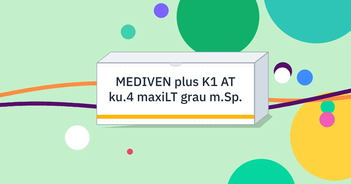 Symbolbild: Packung mit der Aufschrift MEDIVEN plus K1 AT ku.4 maxiLT grau m.Sp. (PZN 18942530) – Verfügbarkeit und Bezug in Apotheken in Frankfurt am Main