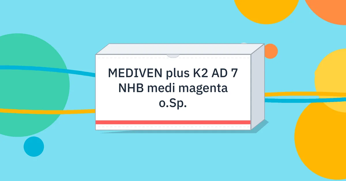 Symbolbild: Packung mit der Aufschrift MEDIVEN plus K2 AD 7 NHB medi magenta o.Sp. (PZN 15936747) – Verfügbarkeit und Bezug in Apotheken in Frankfurt am Main
