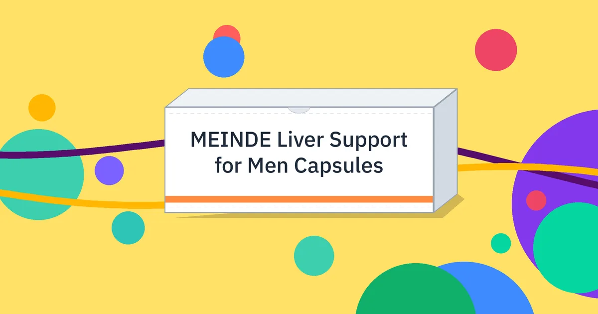 Symbolbild: Packung mit der Aufschrift MEINDE Liver Support for Men Capsules (PZN 20103943) – Verfügbarkeit und Bezug in Apotheken in Frankfurt am Main